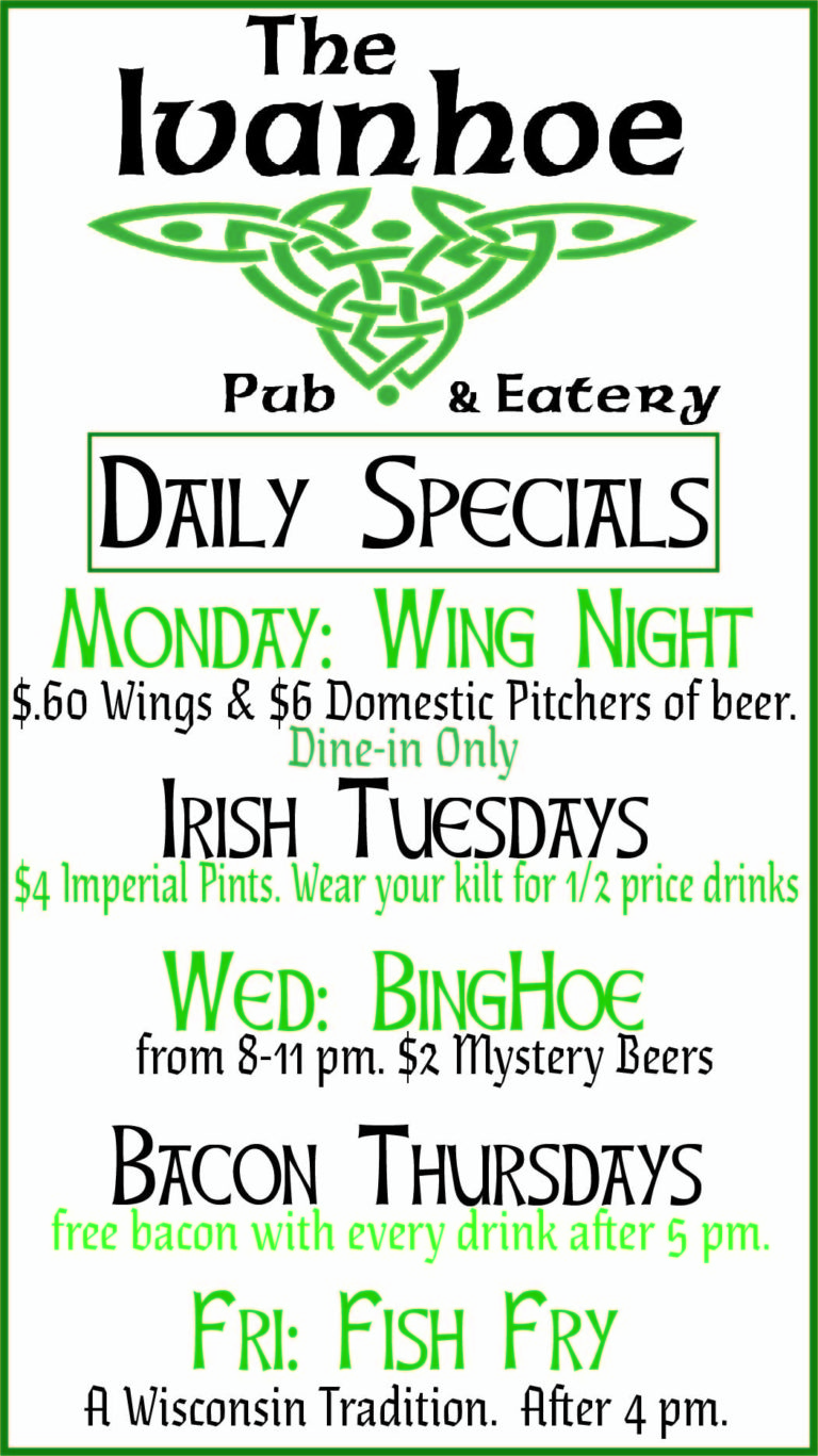 The Ivanhoe Pub & Eatery » Events, Specials and Tap Menu